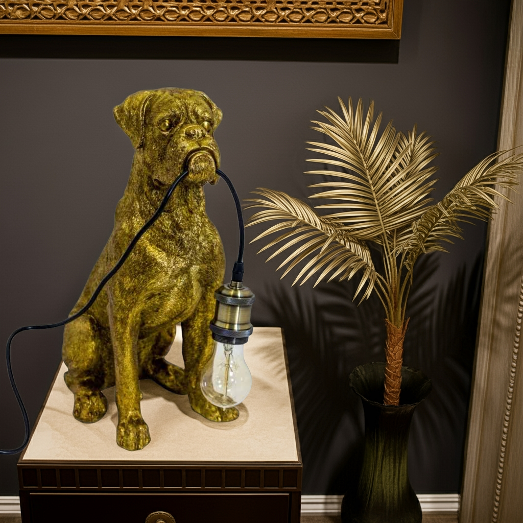 Antique Gold Sitting Boxer Dog Table Lamp – Decor Vibes Ltd