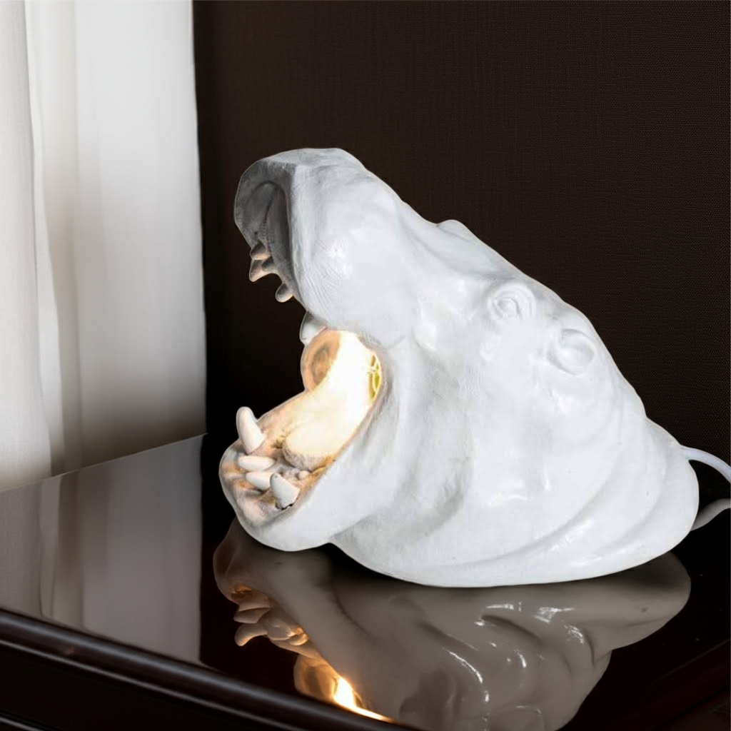 White Roaring Hippo Table Lamp – Decor Vibes Ltd